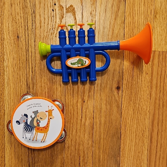 Toys | Vibrant Blue And Orange Toy Trumpet With Animal Rattle | Poshmark